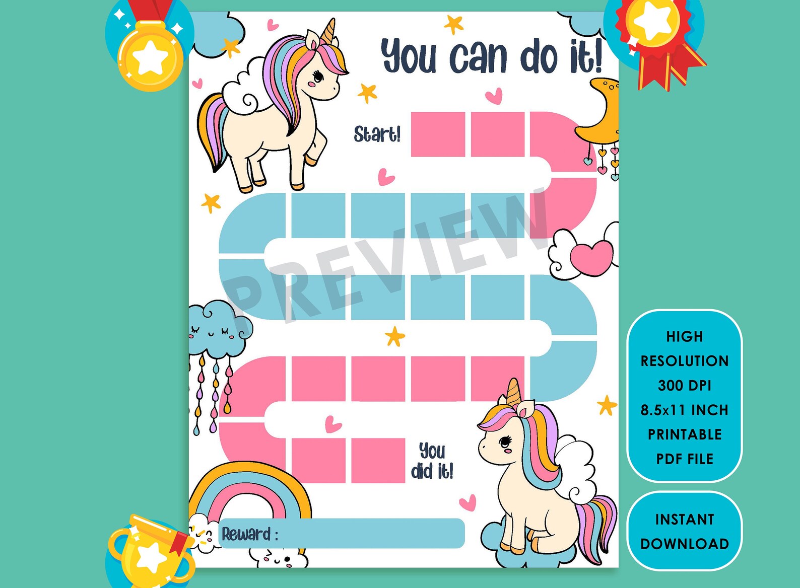 Printable Unicorn Reward Chart for Kids, a Way of Guiding Children ...