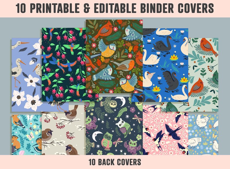 Various Birds Binder Cover 10 Printable/editable Binder - Etsy