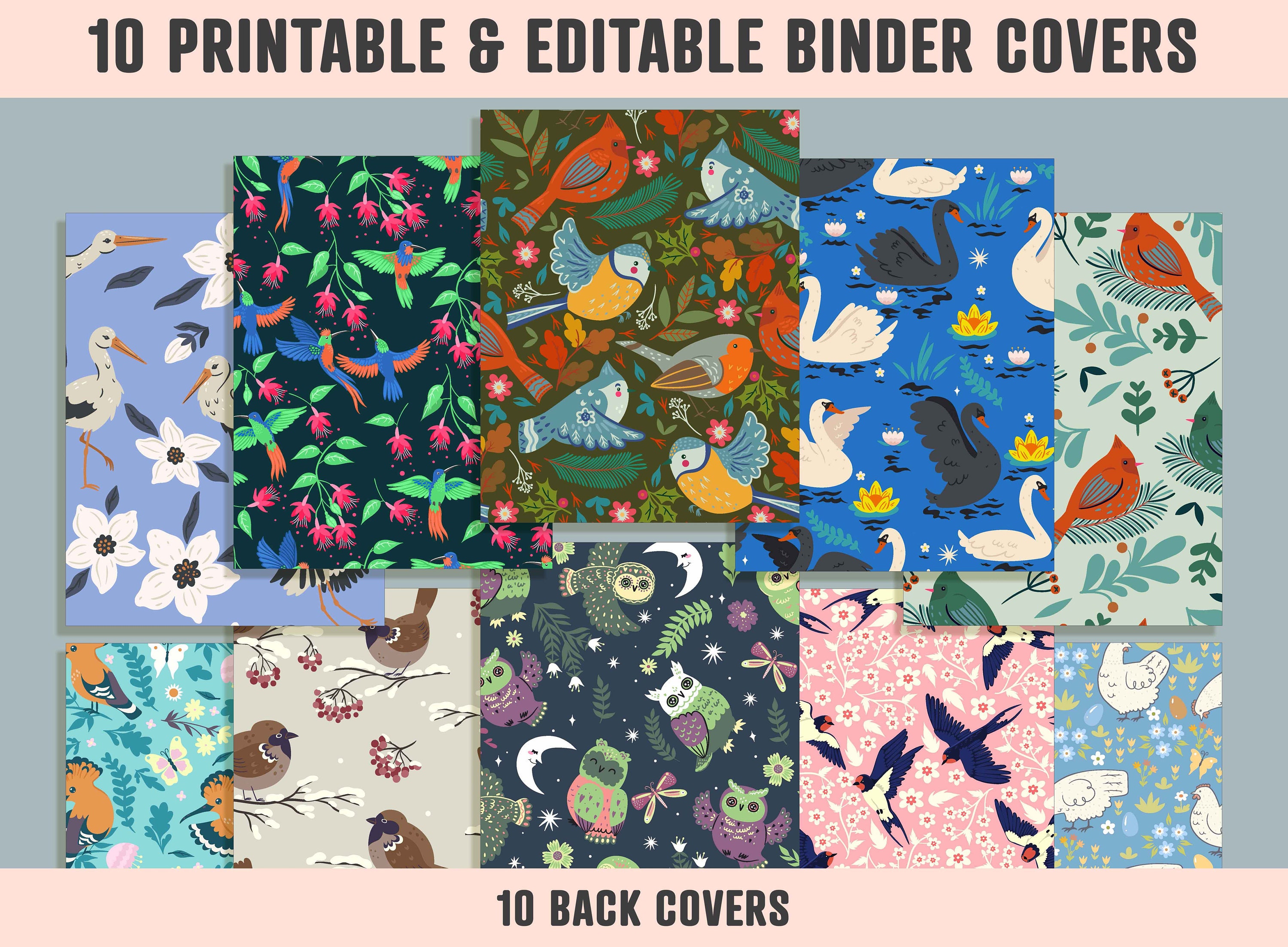 Various Birds Binder Cover 10 Printable/editable Binder - Etsy