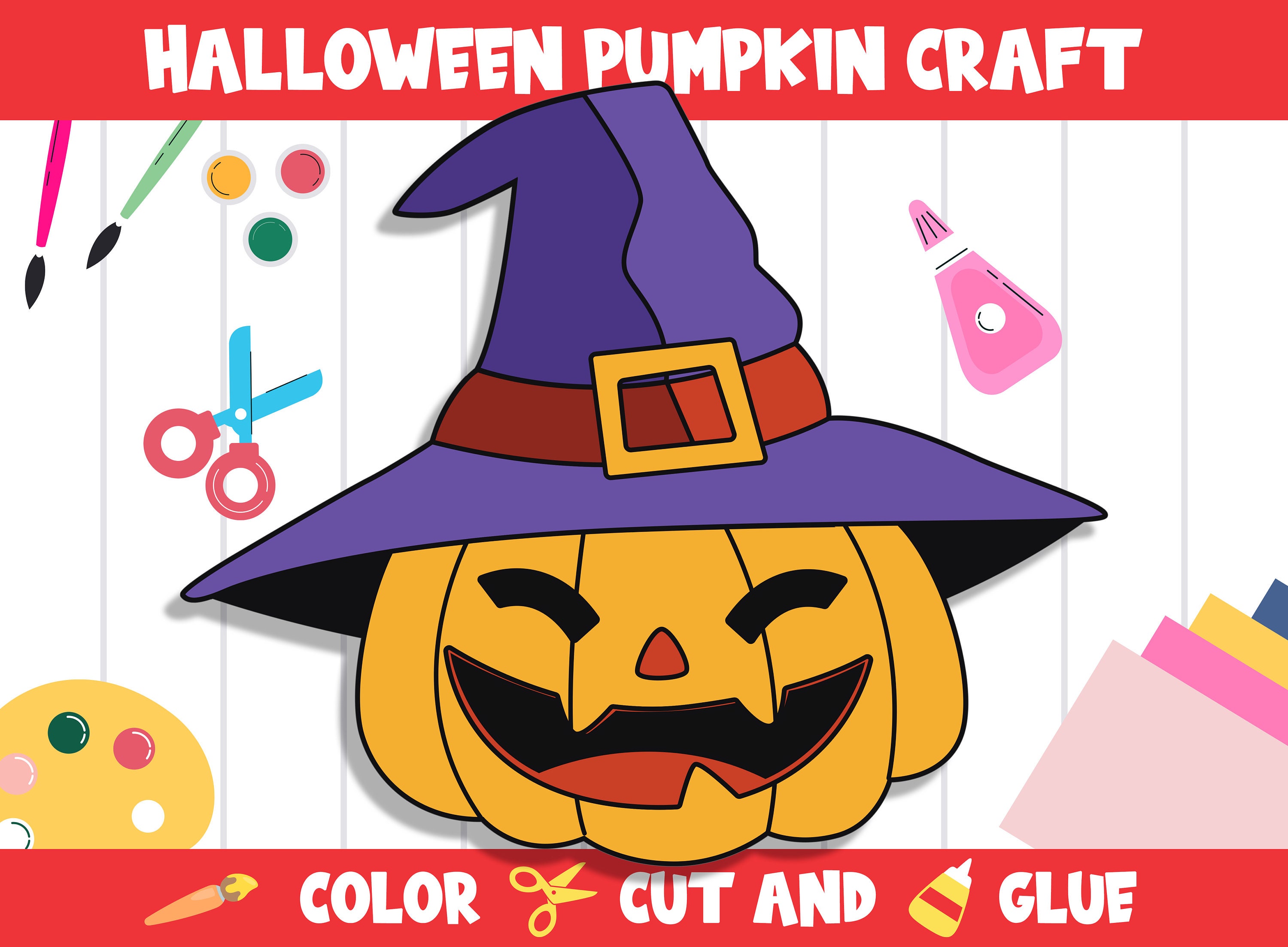 Cute Halloween Pumpkin Craft Activity Color, Cut, and Glue for Prek to ...