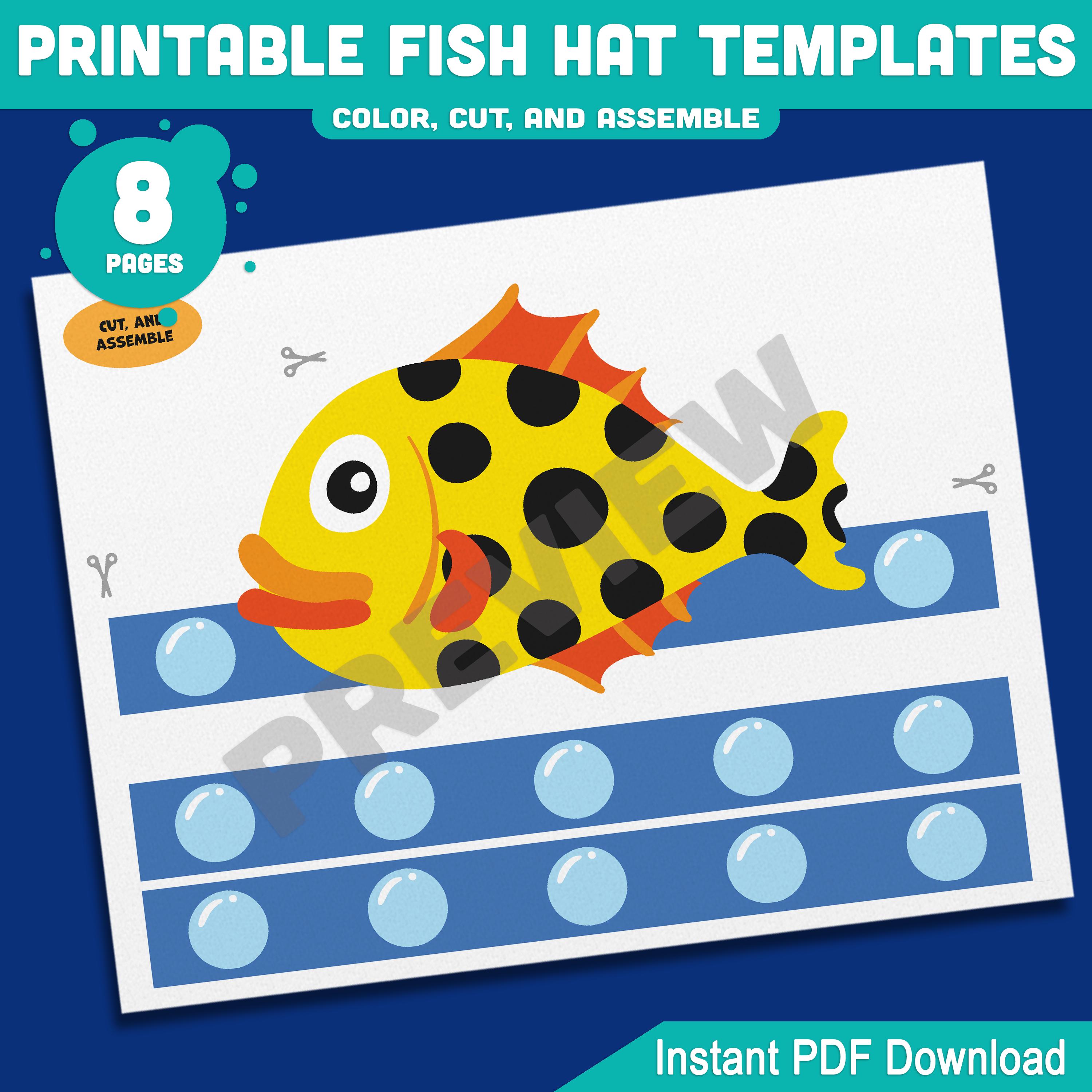 Printable Fish Crown Hat Templates – 8 Ocean-themed Headband Pages in ...