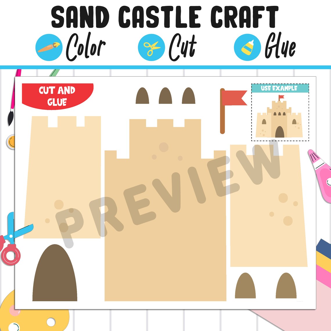 Build a Sandcastle: Summer Craft Activity for Kids Color, Cut, and Glue ...