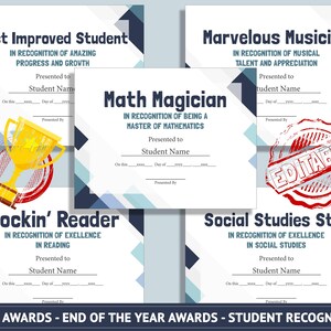 Editable Middle School Awards, End of the Year Awards, Student ...