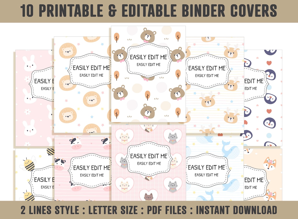 Binder Cover Animal, 10 Printable & Editable Binder Covers and Spines ...
