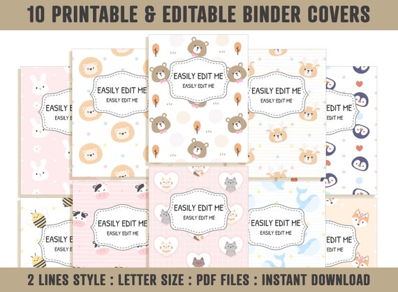 Binder Cover Animal 10 Printable & Editable Binder Covers and - Etsy