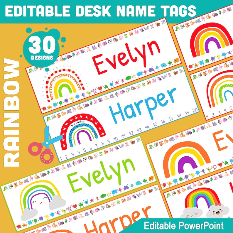 Editable Desk Name Tags for Students: Rainbow Theme, 30 Designs, 8.5 ...