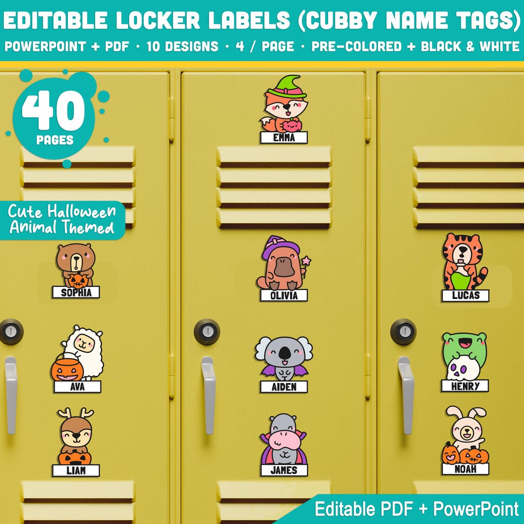 Editable Locker Labels (cubby Name Tags), Cute Halloween Animal Themed ...