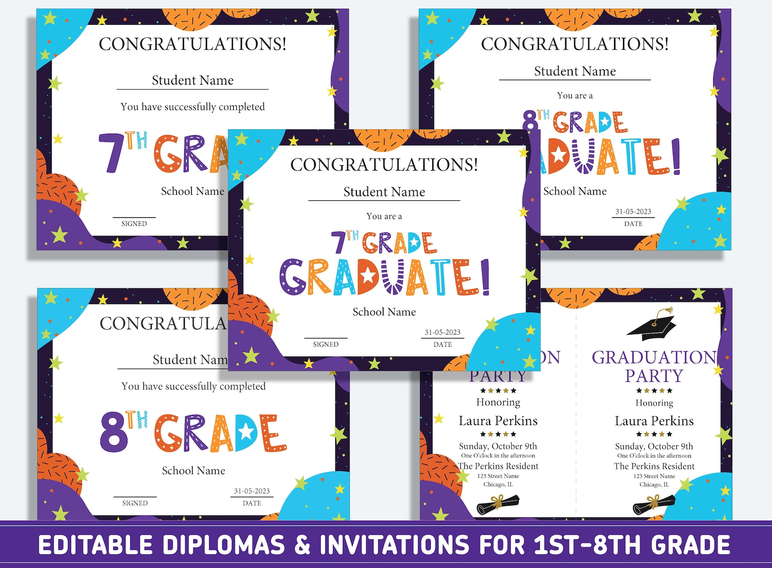 Editable Second Grade Certificate, 1st to 8th Grade Diploma ...