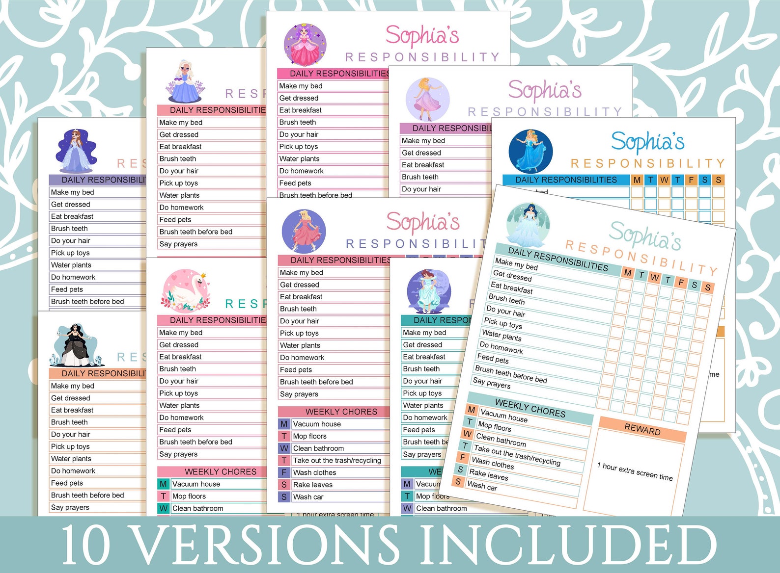 Custom Princess Chore Chart for Kids: 10 Printable Responsibility ...