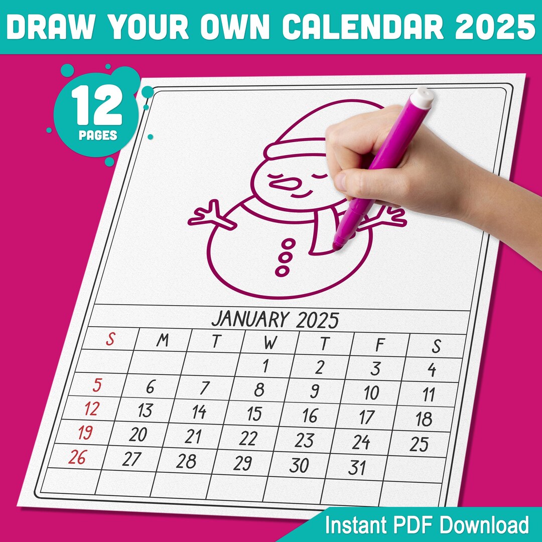 Printable 2025 Draw Your Own Calendar: 12-month Blank Templates for ...