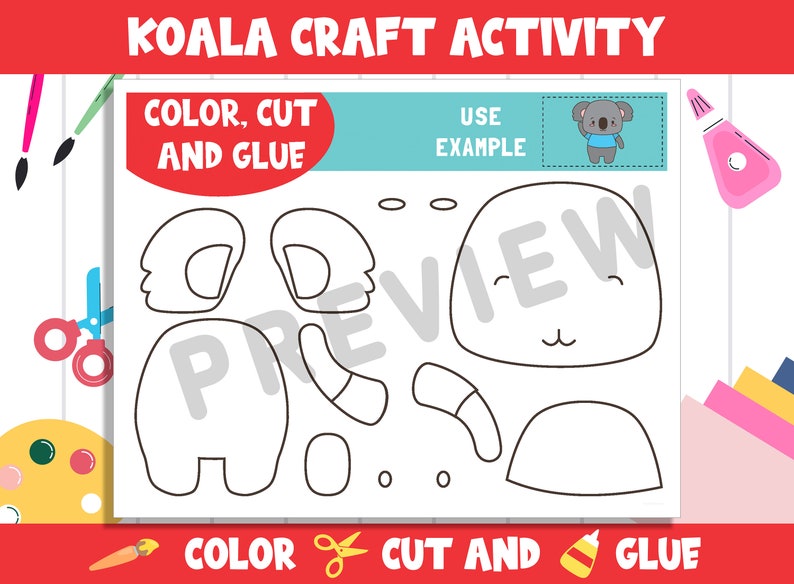 Cute Koala Craft Activity Color, Cut, and Glue for Prek to 2nd Grade ...