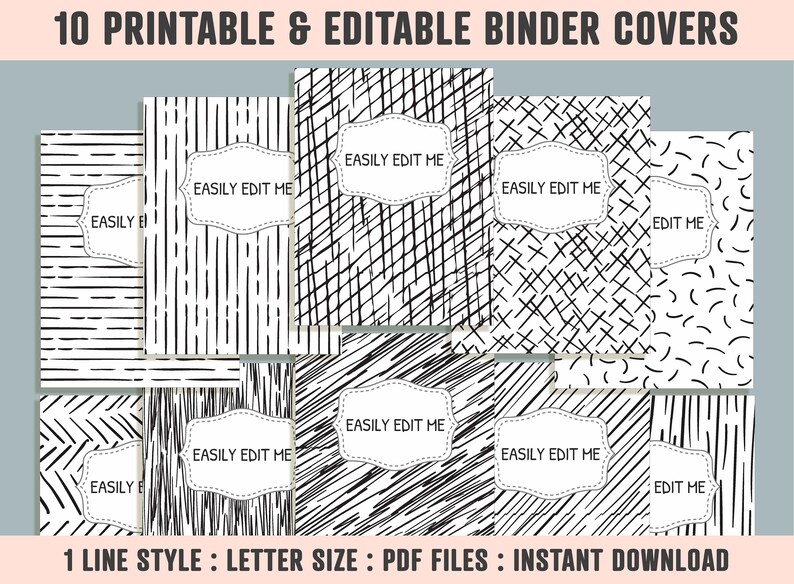 Engraving Hand Drawn Pattern Binder Cover, 10 Printable/editable Binder ...