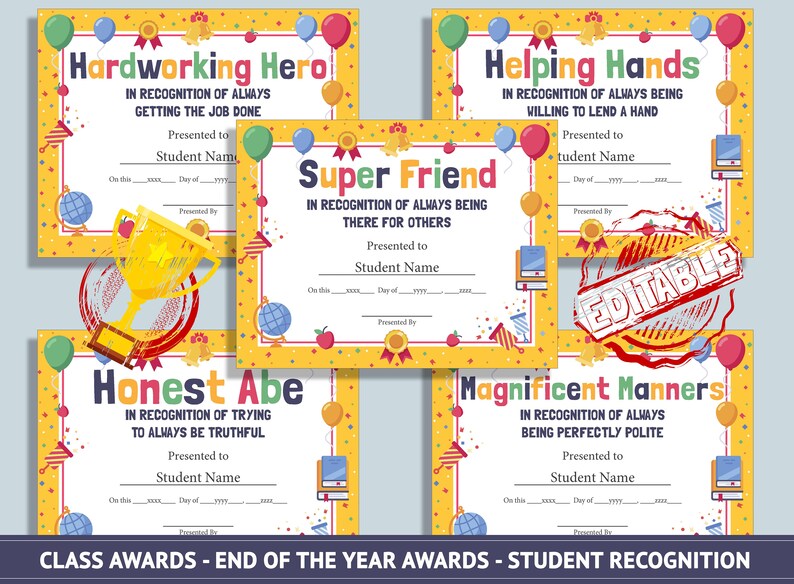 Editable Superlatives Certificates, End of the Year Classroom Awards ...
