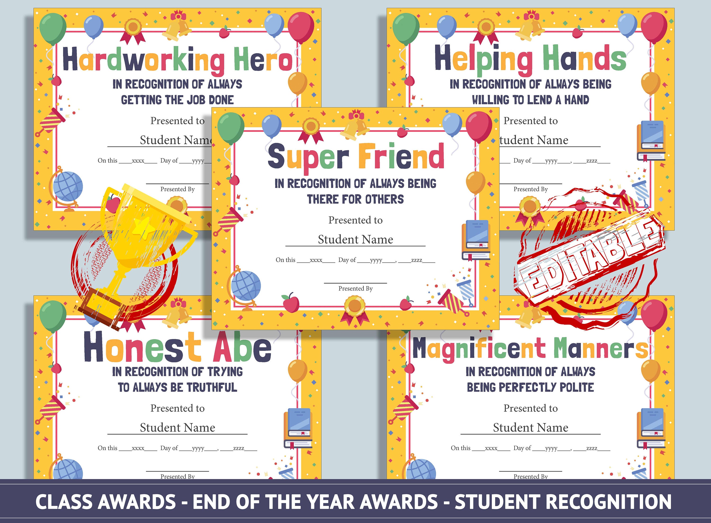 Editable Superlatives Certificates, End of the Year Classroom Awards ...