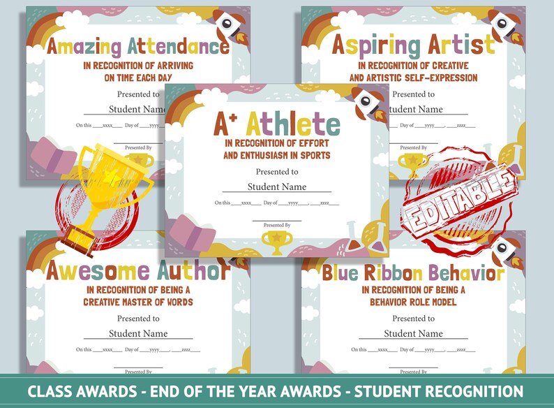 Editable Class Awards End of Year - End of the Year Awards - Student ...
