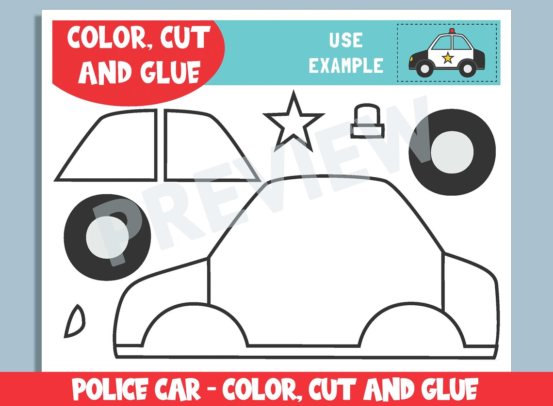 Police Car Craft Activity - Color, Cut, and Glue for Prek to 2nd Grade ...
