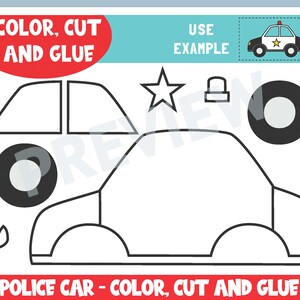Police Car Craft Activity - Color, Cut, and Glue for Prek to 2nd Grade ...