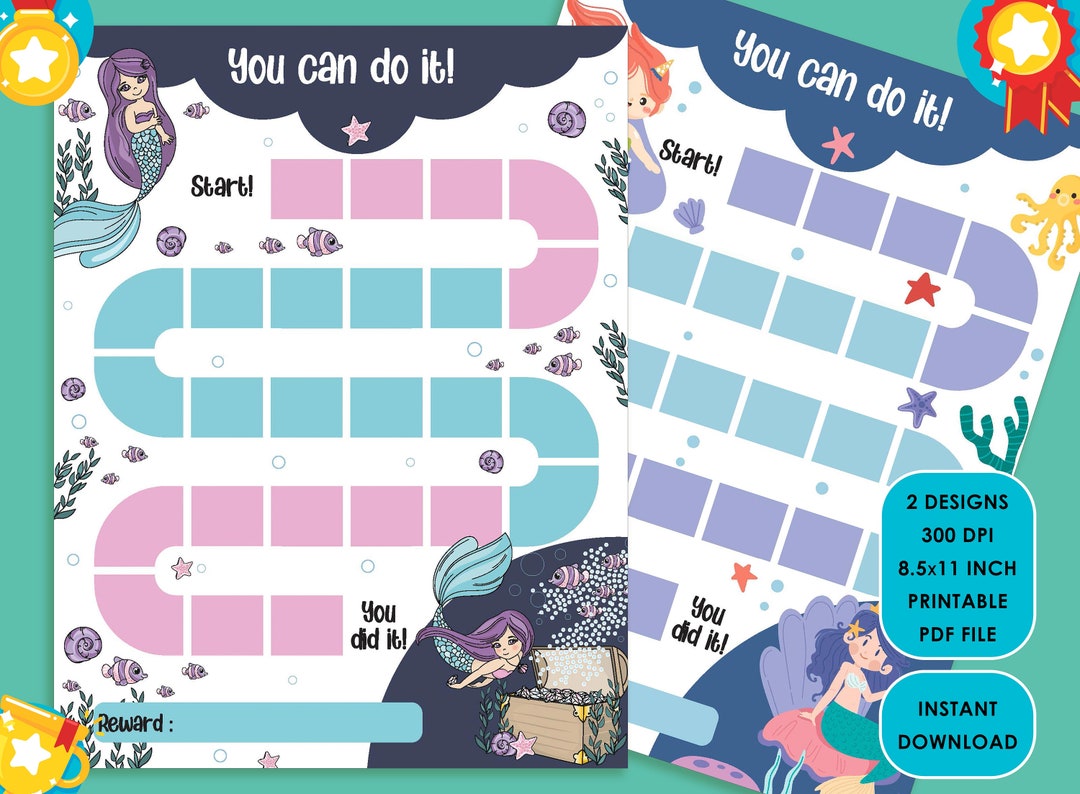 Printable Mermaid Reward Chart, Underwater Life Behavior Chart, Girl ...