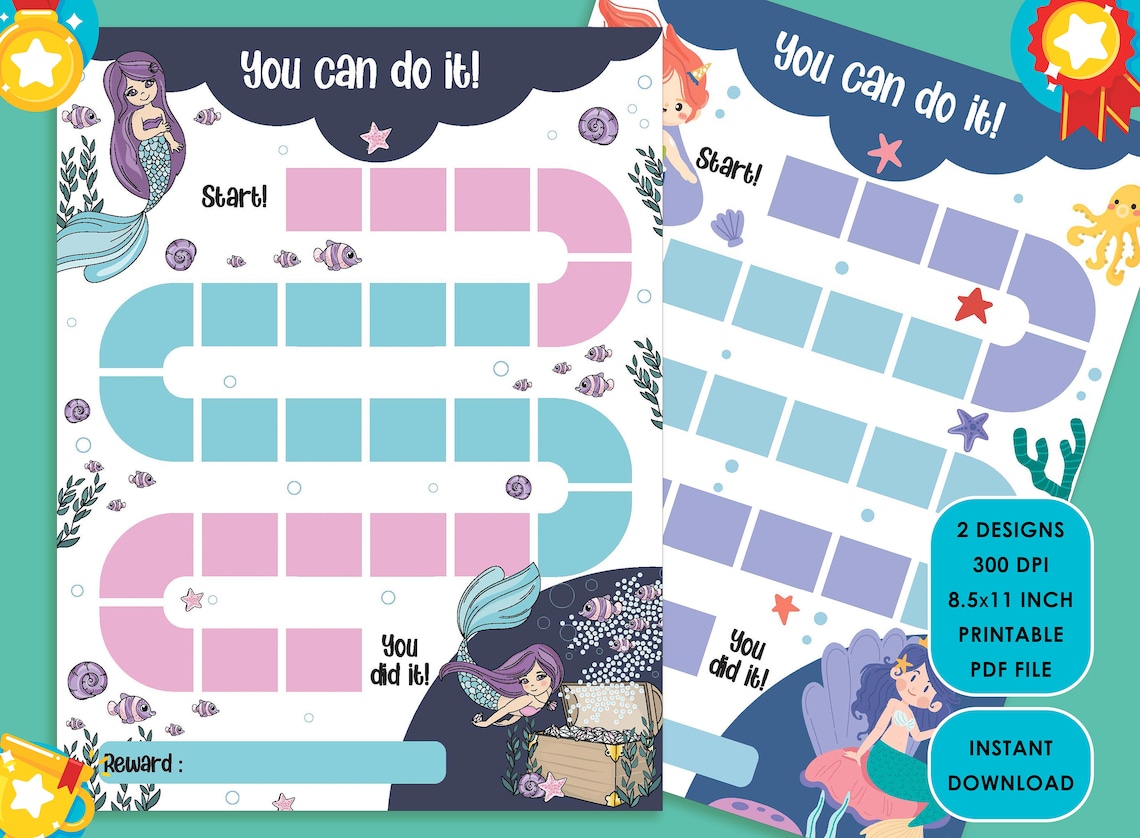 Printable Mermaid Reward Chart: Underwater Life Behavior Chart for ...