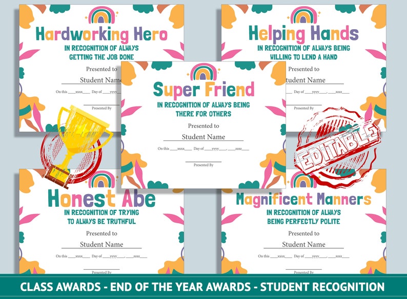 Editable End of Year Classroom Awards End of the Year Awards Student ...