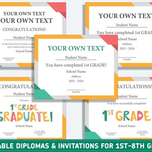 Editable 7th Grade Certificate, 1st to 8th Grade Diploma, Certificate ...