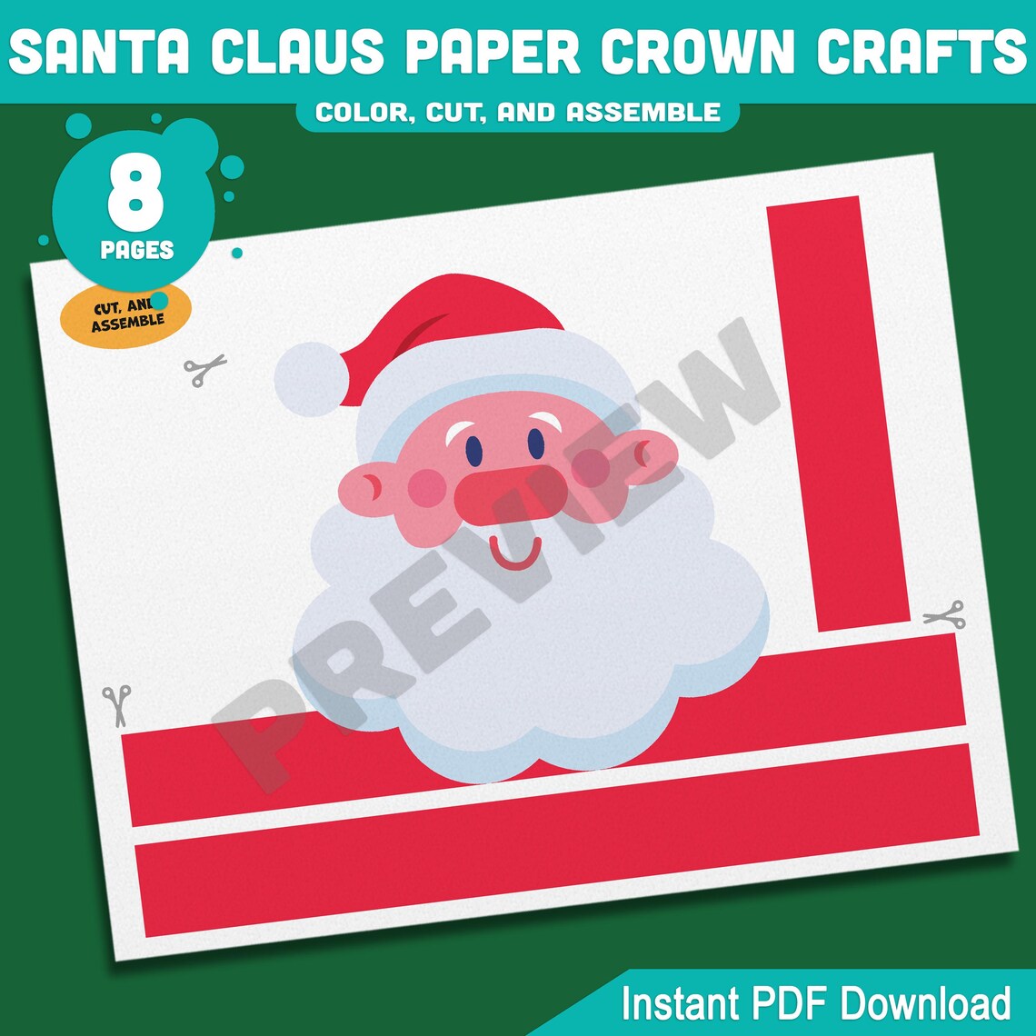 Printable Santa Claus Paper Crown Crafts, Holiday Coloring Headband ...