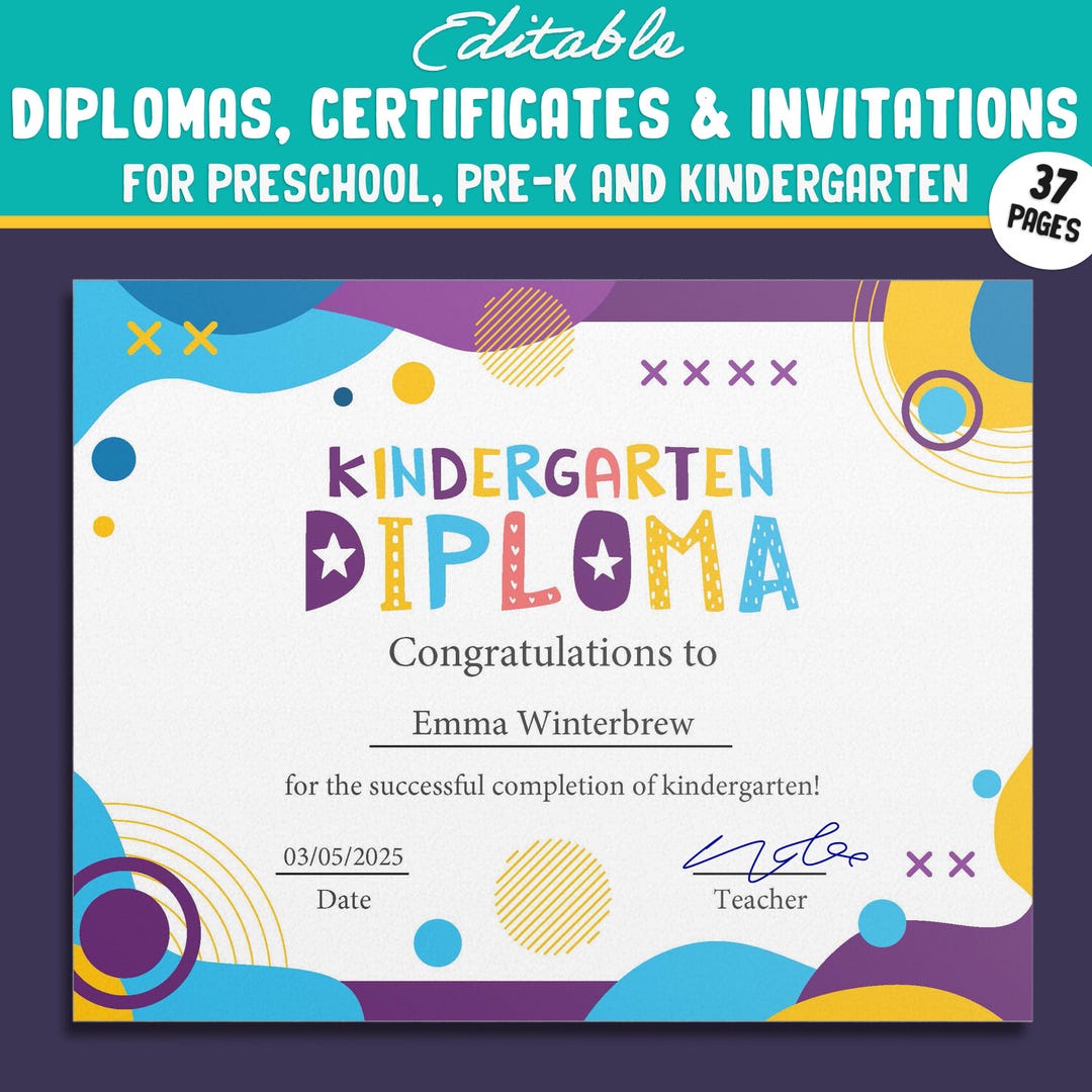 Editable End of the Year Awards Kindergarten Diploma Promotion ...