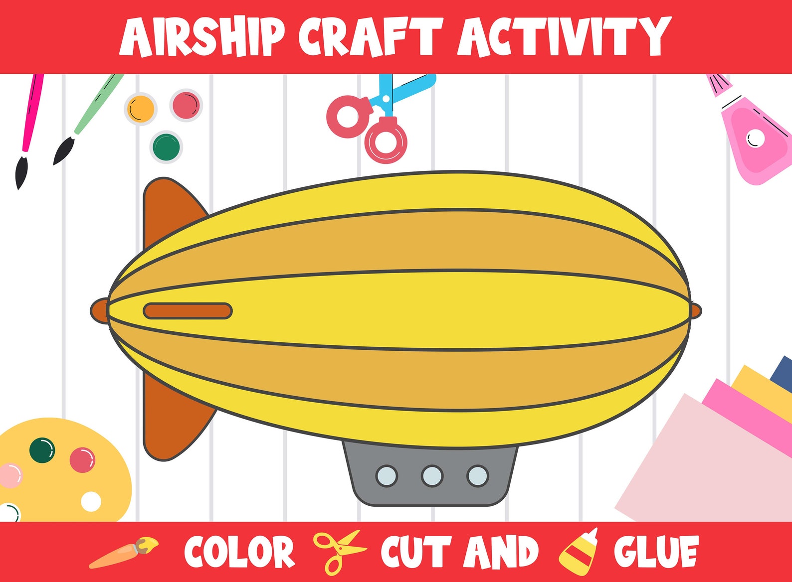 Airship Craft Activity Color, Cut, and Glue for Prek to 2nd Grade, PDF ...