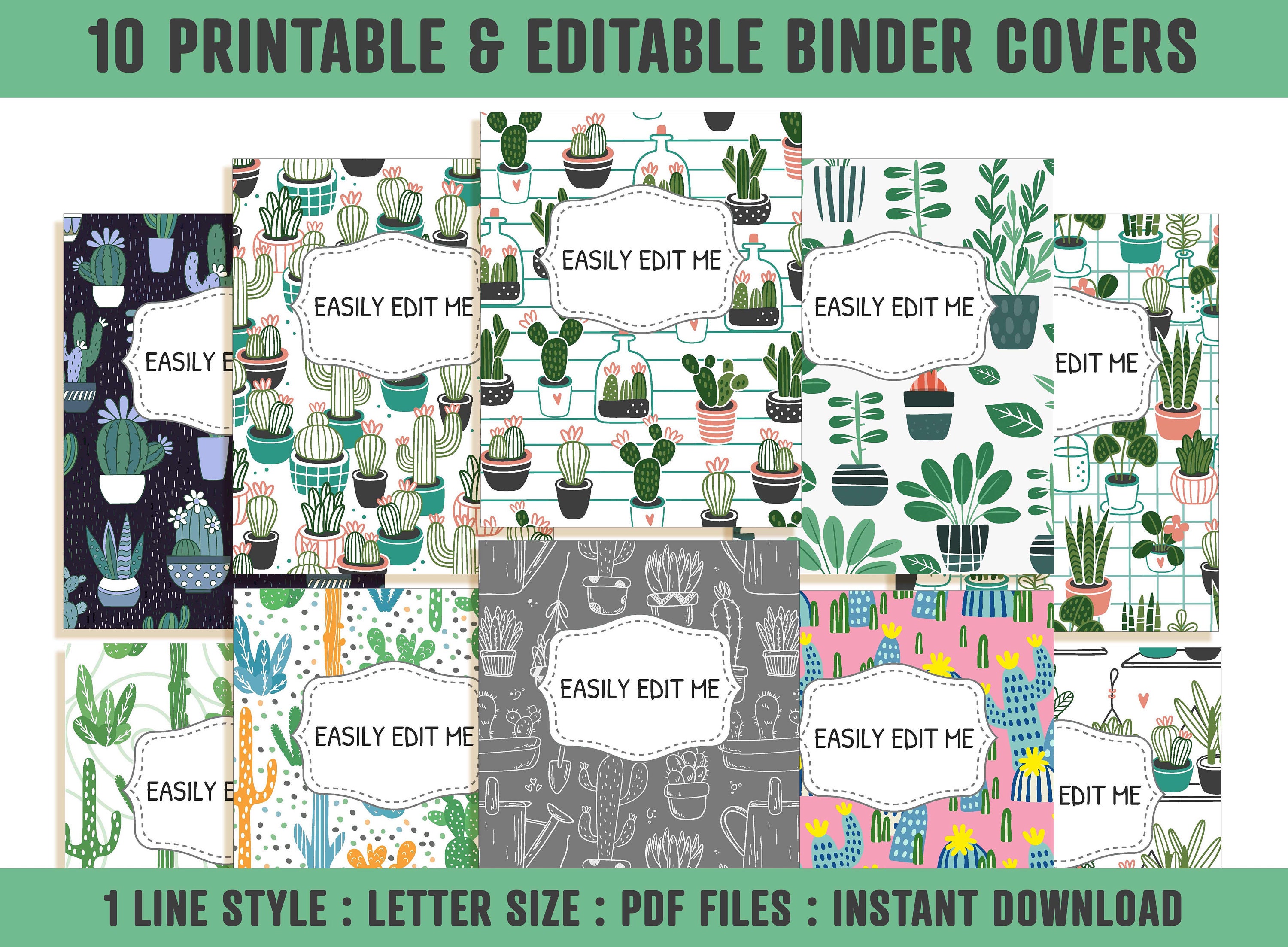 Cactus Binder Cover, 10 Printable/editable Coversspines, Binder Insert ...