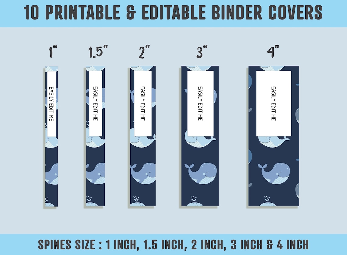 Whales and Waves Binder Cover 10 Printable/editable Binder - Etsy