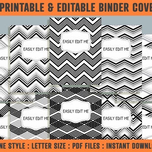 Zig Zag Black and White Binder Cover, 10 Printable/editable Covers ...