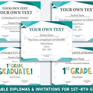 Editable 7th Grade Graduation, 1st to 8th Grade Diploma, Certificate of ...