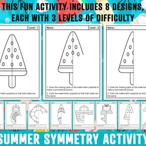 Summer Symmetry Worksheet, Summer Math Lines of Symmetry Art Activity ...