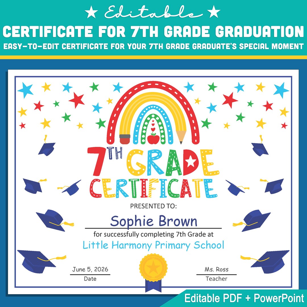 Editable 7th Grade Certificate Template: PDF & Powerpoint for ...