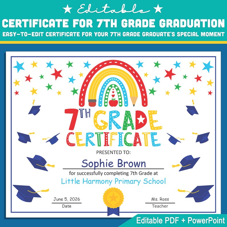 Editable 7th Grade Certificate Template: PDF & Powerpoint for ...