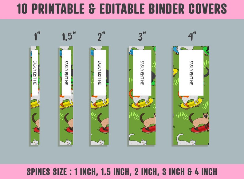 Cute Cats Binder Cover, 10 Printable/editable Binder Coversspines ...