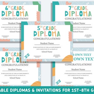 Editable 3rd Grade Certificate, 1st to 8th Grade Diploma, Certificate ...