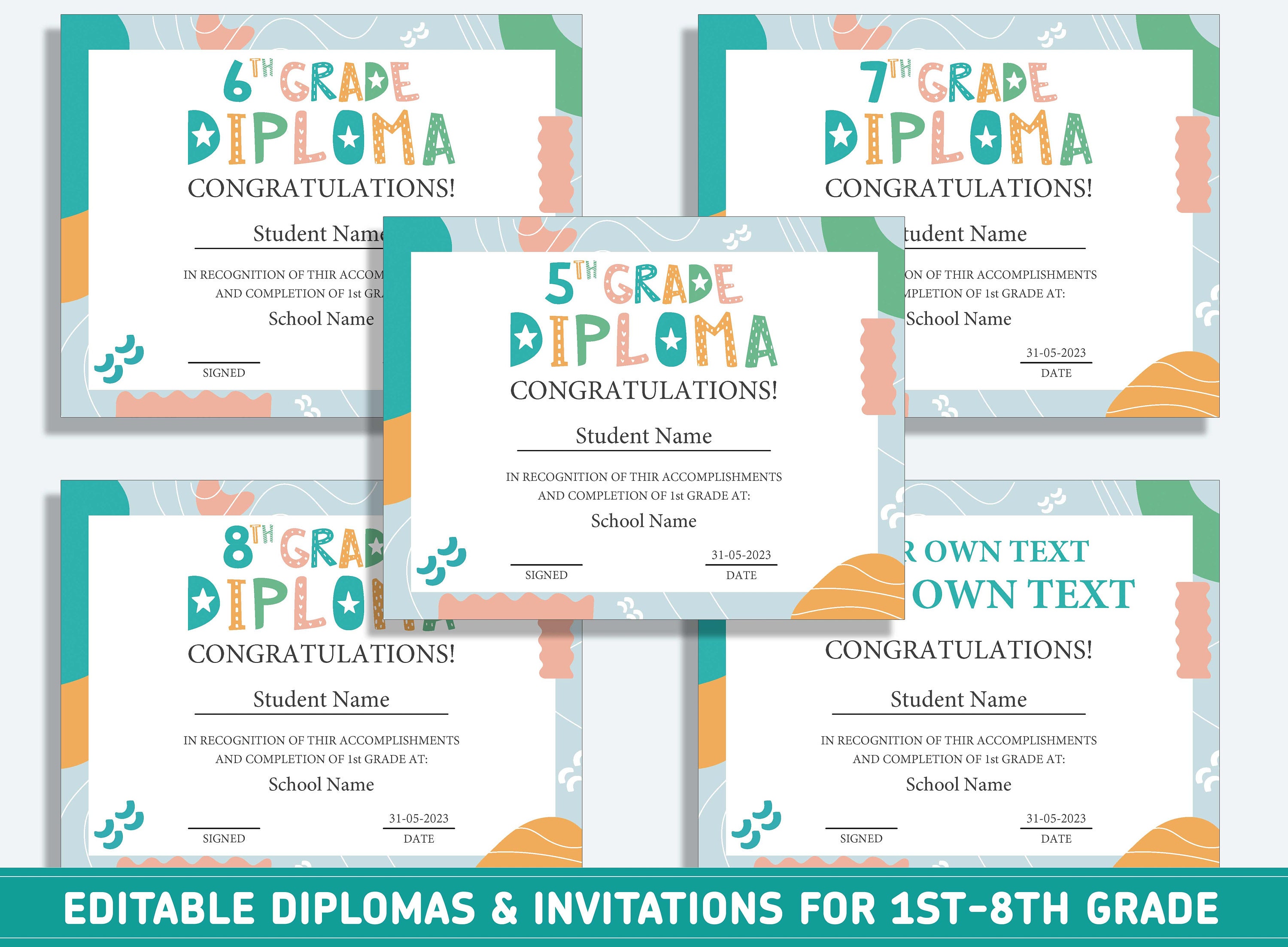Editable 3rd Grade Certificate, 1st to 8th Grade Diploma, Certificate ...