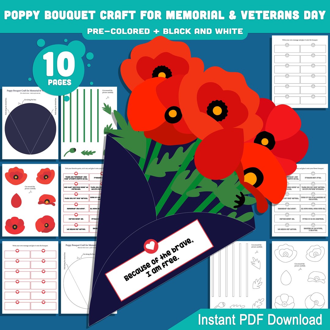 Poppy Flower Bouquet Craft for Veterans & Memorial Day – Includes Pre ...