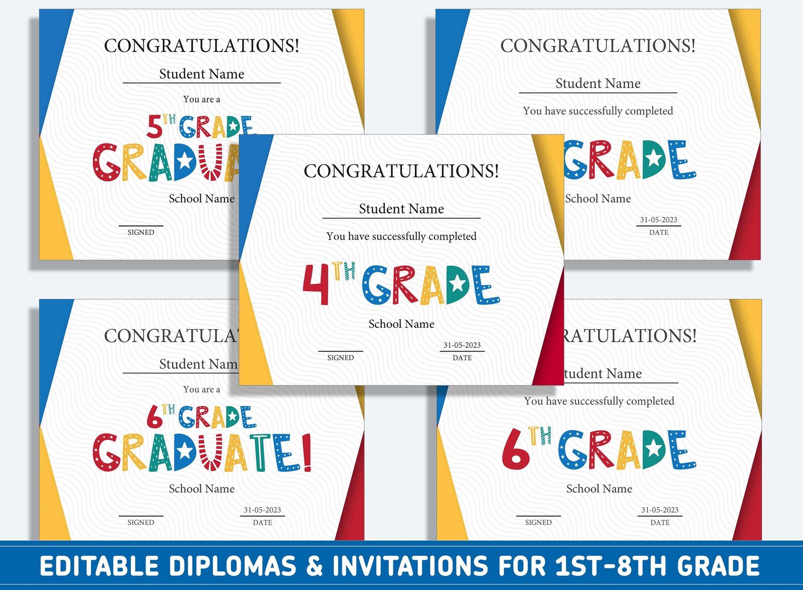 Editable 2nd Grade Graduation Certificate 1st to 8th Grade - Etsy
