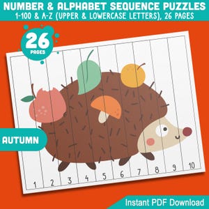 Autumn Number and Alphabet Sequence Puzzles: 1-100 and A-Z Printable ...