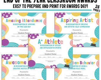Editable End of Year Awards for Students, 26 Pages, PDF, Instant ...