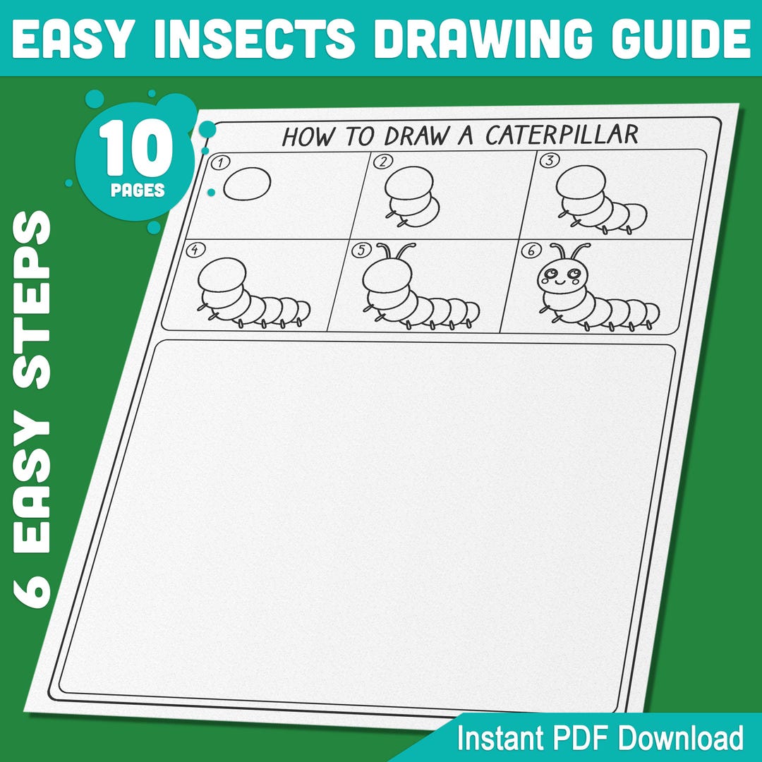 Easy Insects Drawing Guide: 5 Tutorials With Coloring Pages, Step-by ...