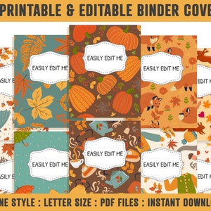Fall Binder Cover, 10 Printable & Editable Covers+spines, Autumn Binder ...