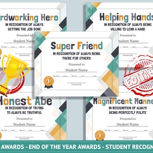 Editable Last Day of School Awards, End of the Year Awards, Student ...