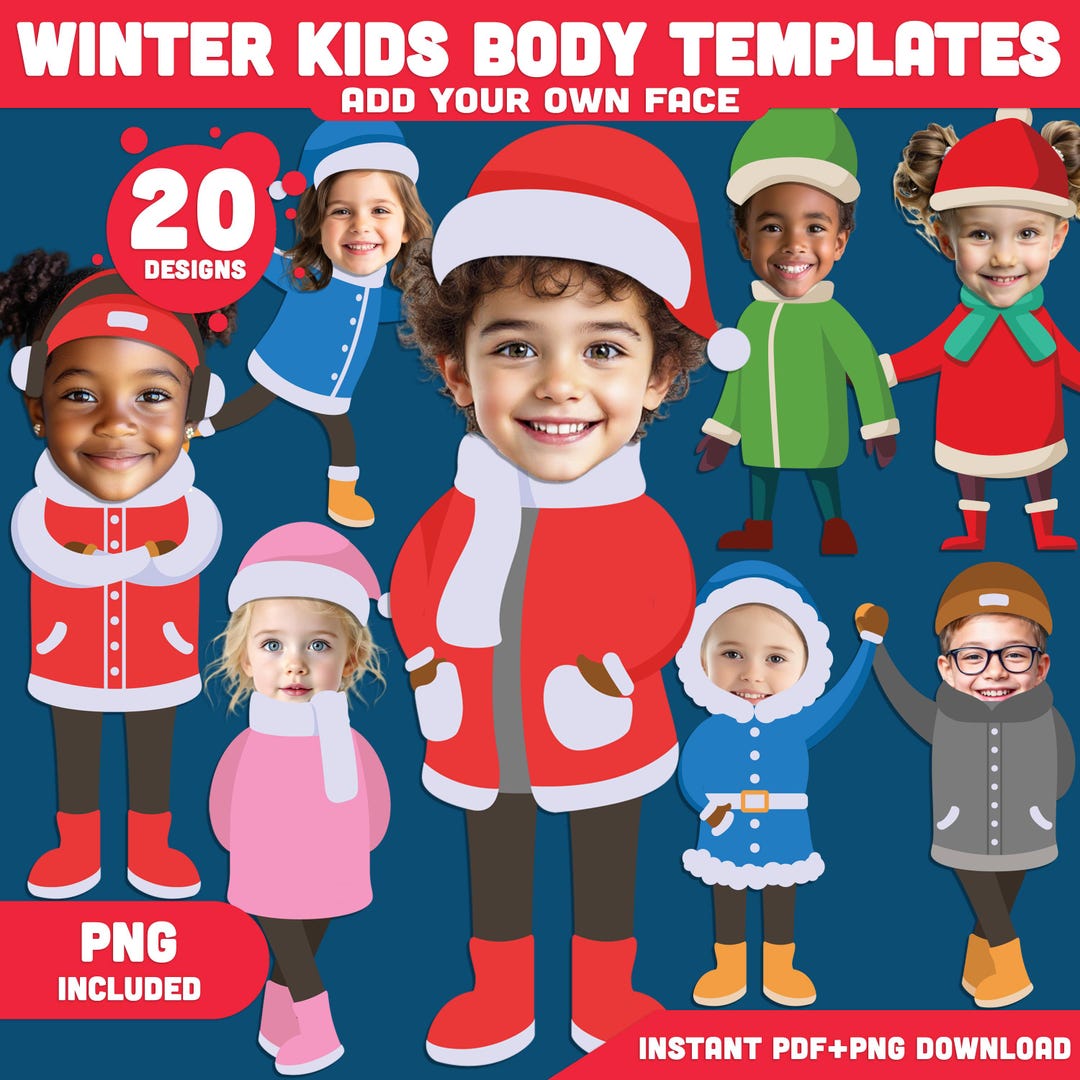 Winter Kids Body Templates, Add Your Face Crafts, 20 Designs, Winter ...