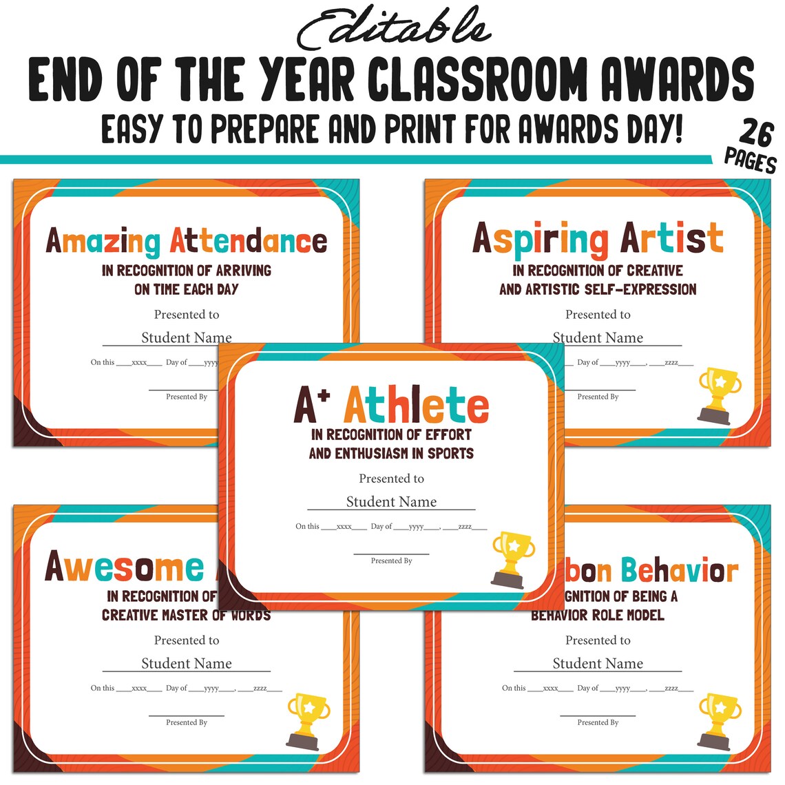 Editable Class Superlative End-of-year Student Awards, 26 Pages, PDF ...