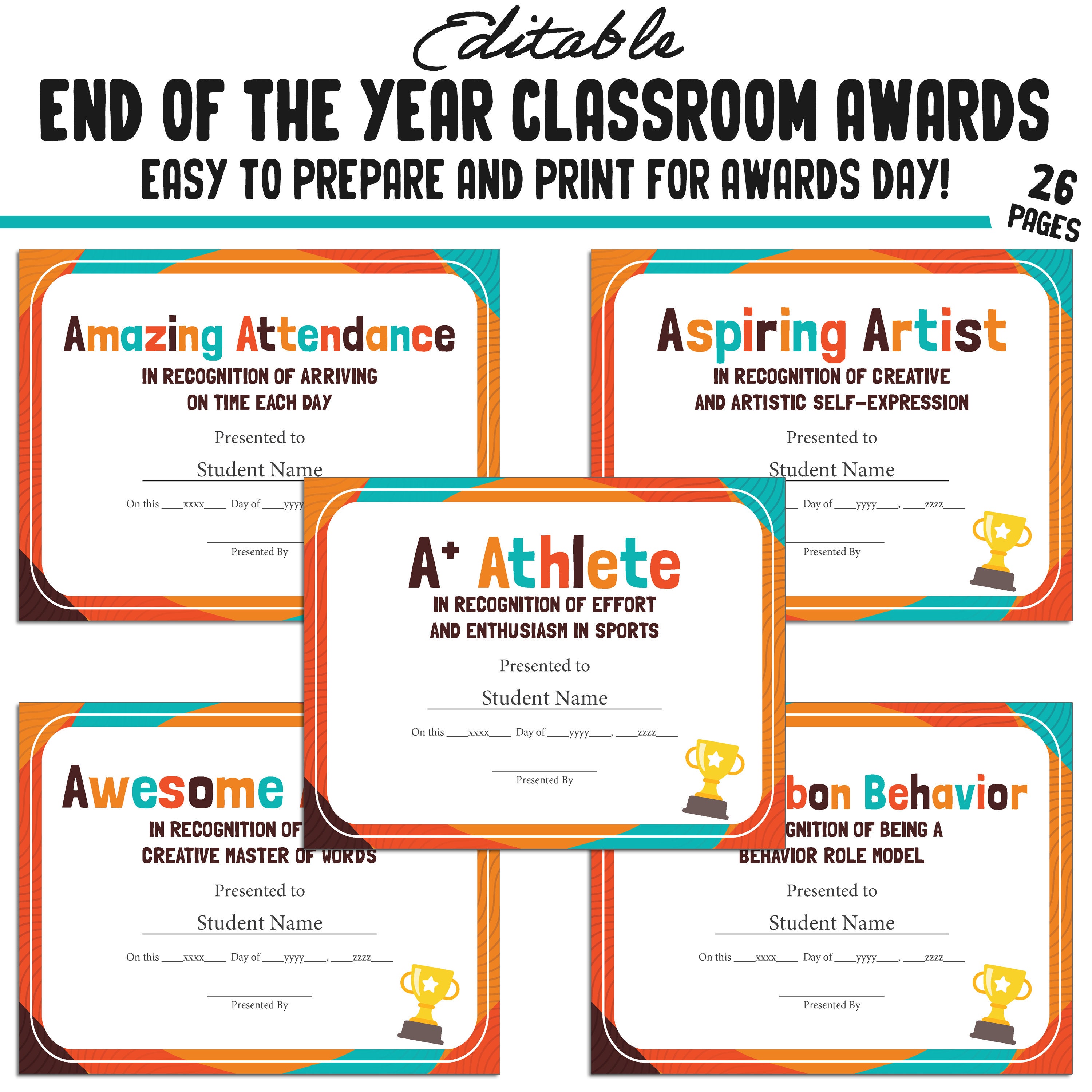Editable Class Superlative End-of-year Student Awards, 26 Pages, PDF ...