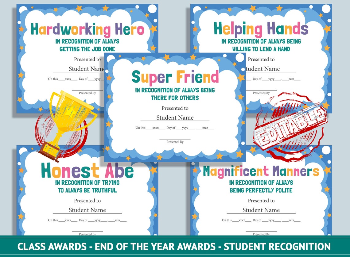 26 Editable Class Awards End of the Year Awards Student Recognition ...