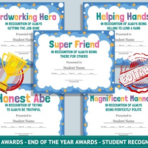26 Editable Class Awards - End of the Year Awards - Student Recognition ...